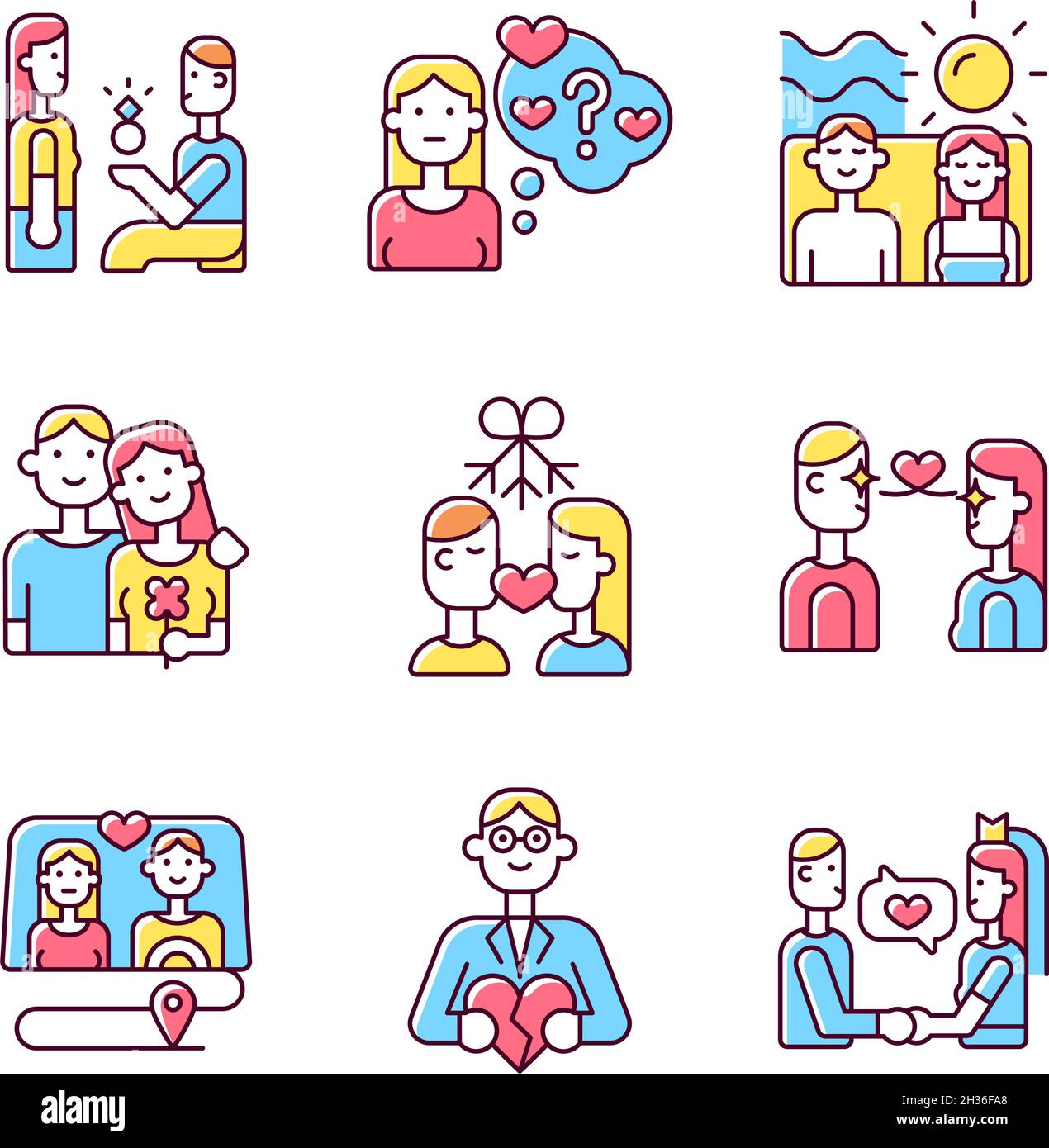 Romantic relationship outline icons Cut Out Stock Images & Pictures - Alamy