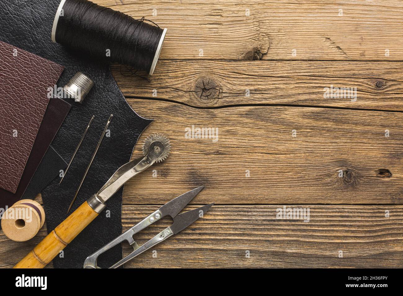 top view thread with scissors copy space. Resolution and high quality ...