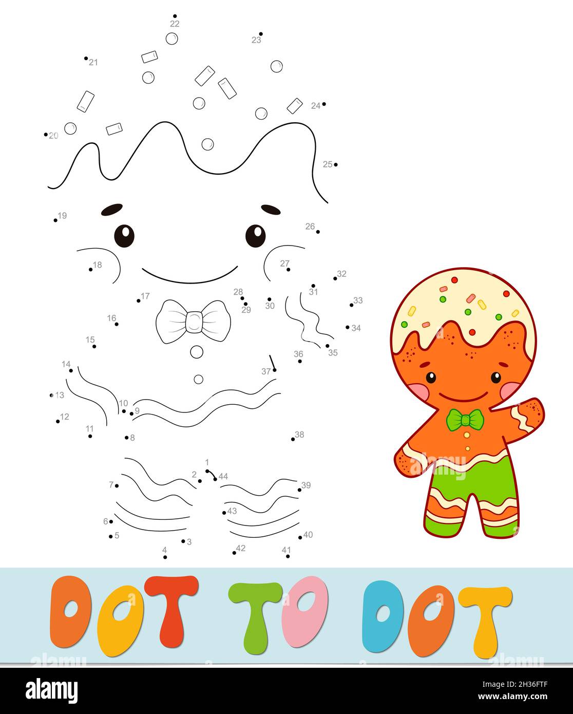 Dot to dot Christmas puzzle. Connect dots game. Gingerbread man ...
