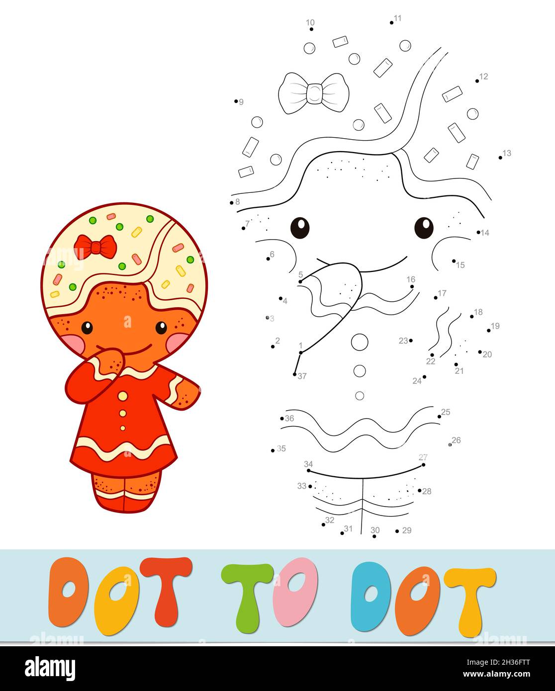 Dot to dot Christmas puzzle. Connect dots game. Gingerbread man ...