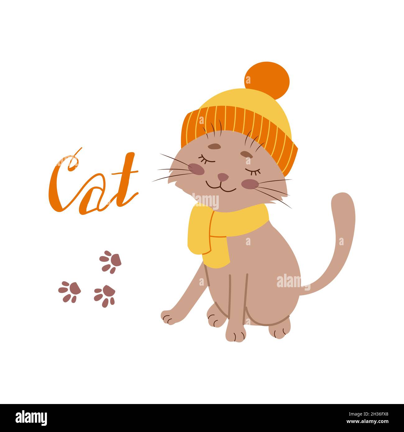 Cute cat in a winter hat. Vector illustration of cartoon flat Stock ...