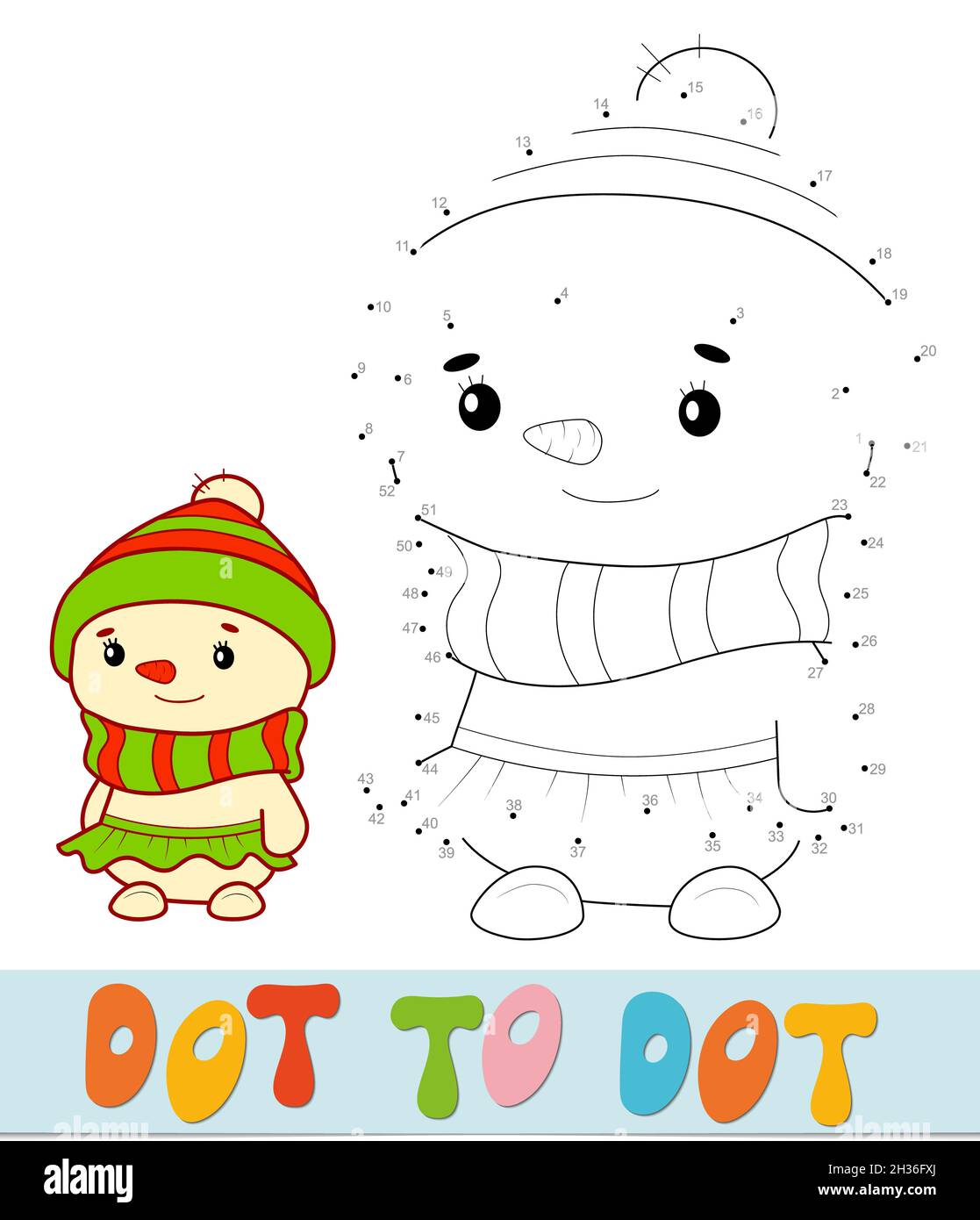 Dot to dot Christmas puzzle. Connect dots game. Snowman illustration ...