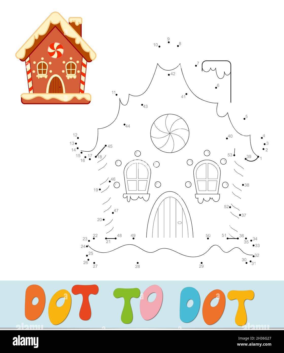 Dot to dot Christmas puzzle. Connect dots game. Gingerbread house ...