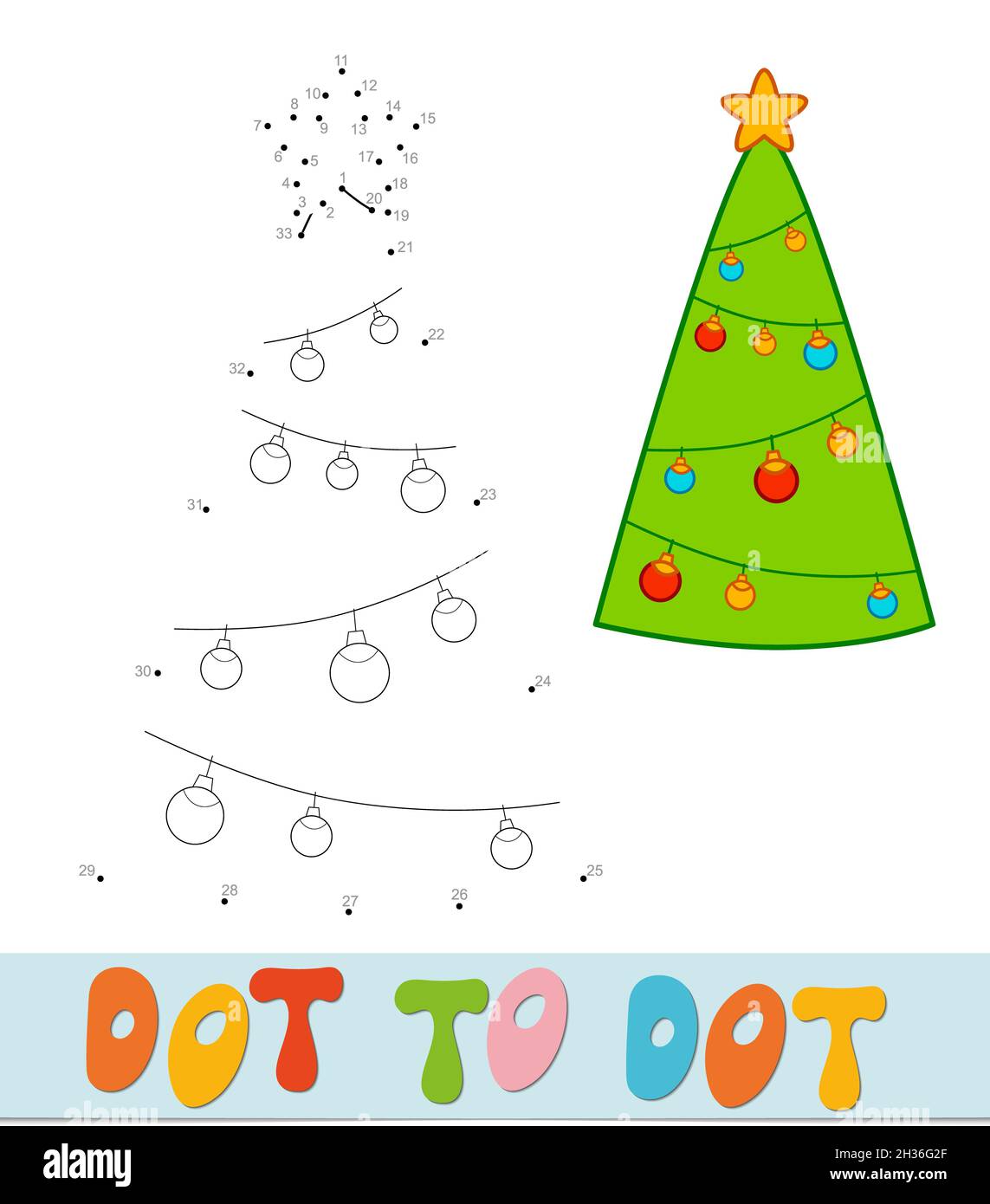Dot to dot Christmas puzzle. Connect dots game. Christmas tree ...