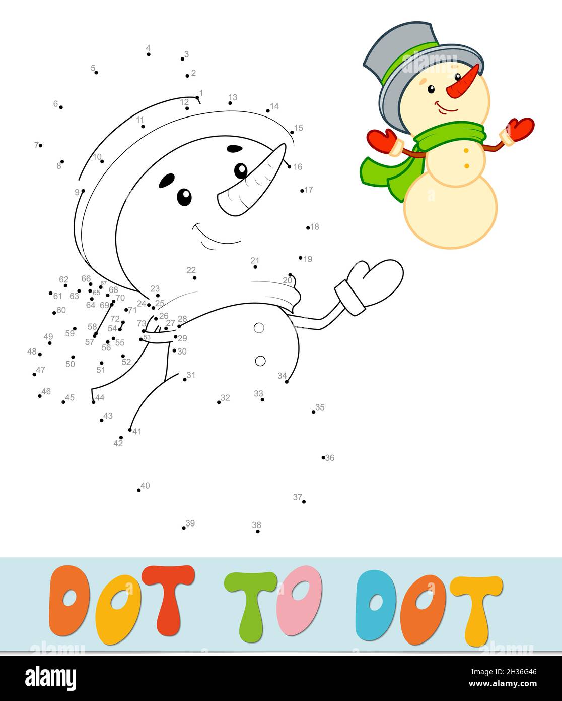 Dot to dot Christmas puzzle. Connect dots game. Snowman illustration ...