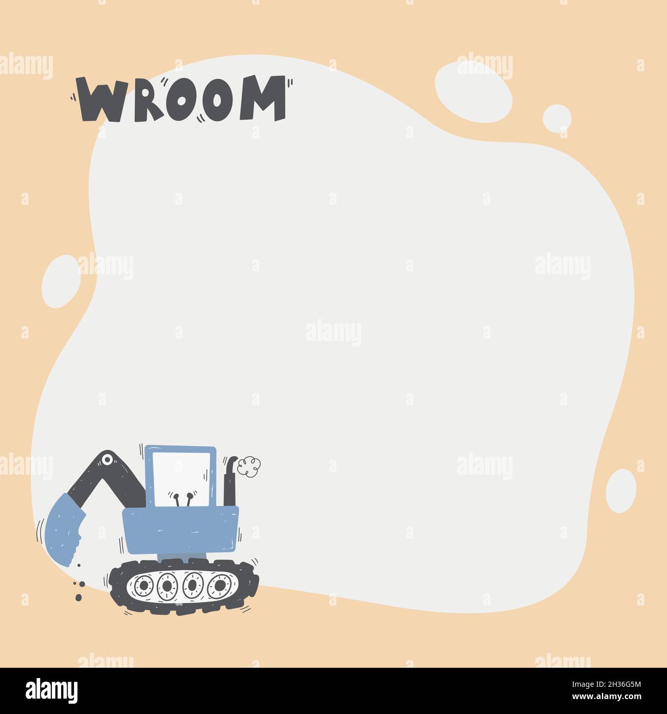 Cute digger with a blot frame in simple cartoon hand-drawn style ...