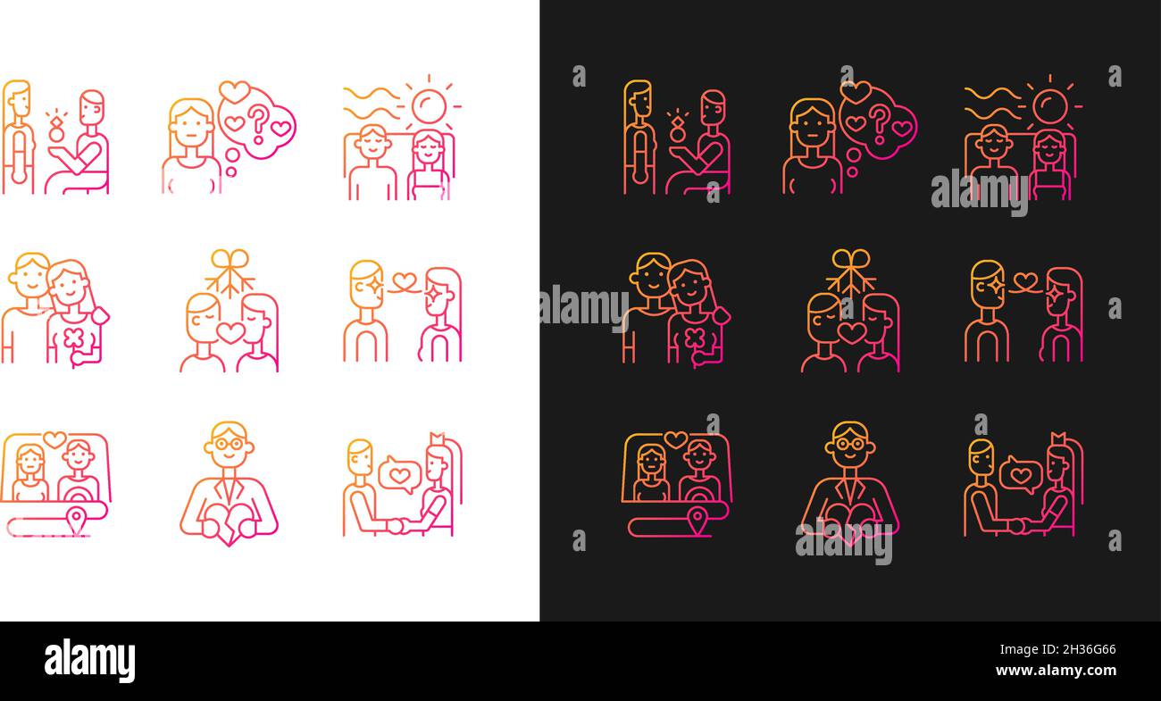 Romantic relationship gradient icons set for dark and light mode Stock ...