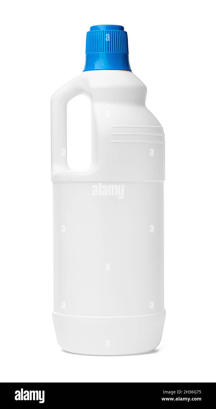 White plastic bottle of washing liquid isolated on white background ...