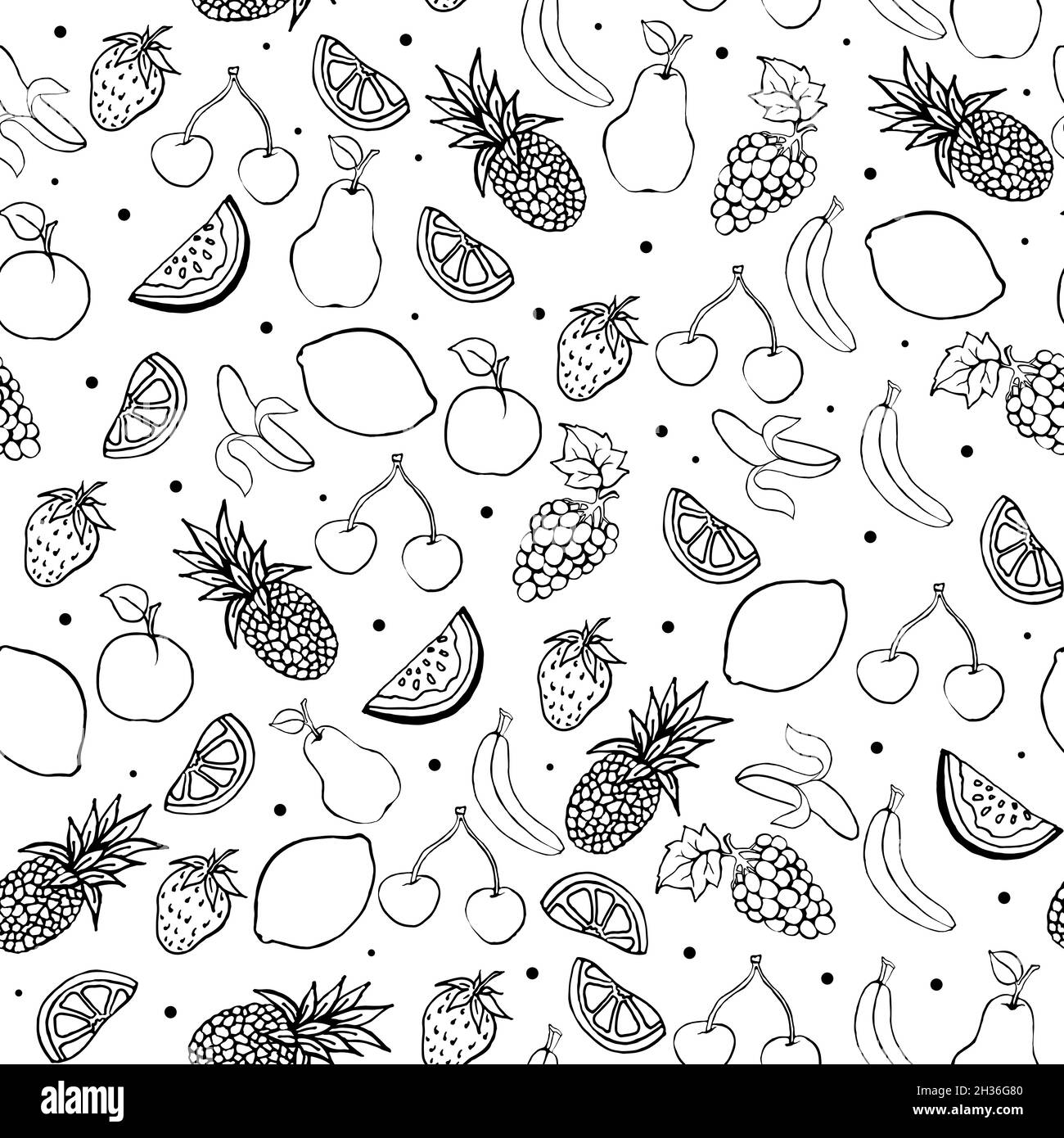 Fruit pattern in doodle style. Vector illustration of hand draw Stock ...