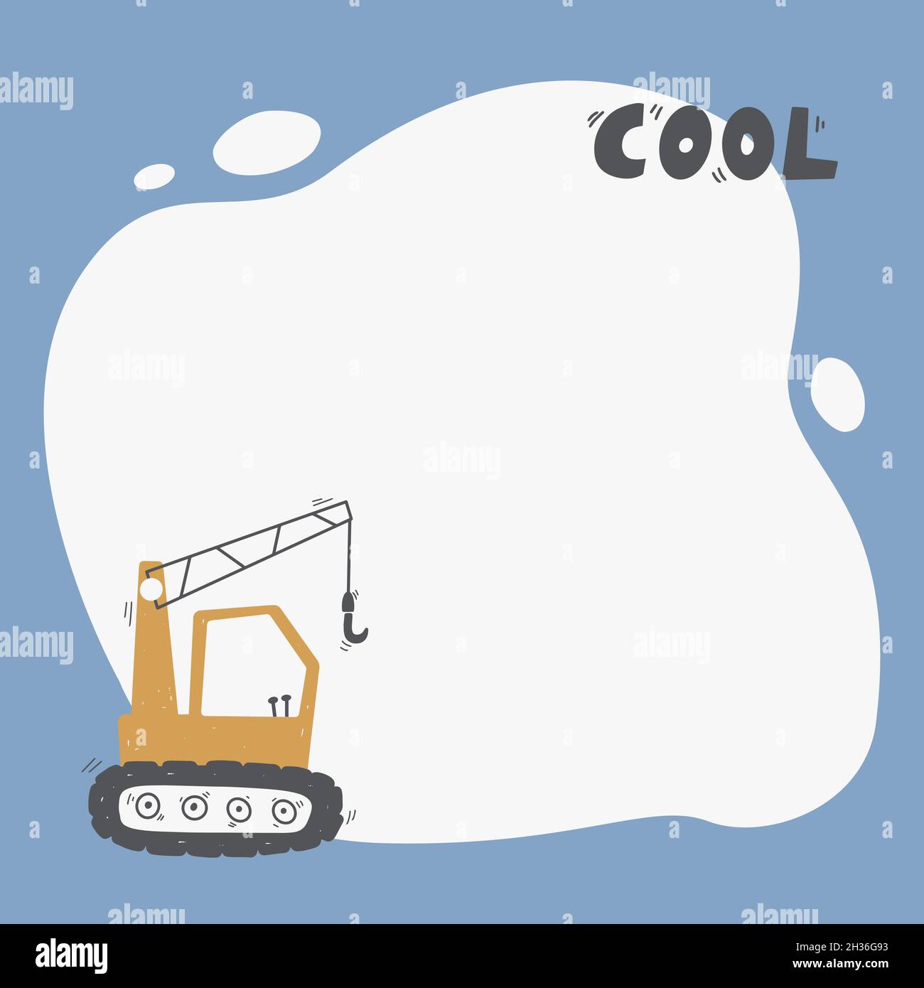 Cute digger with a blot frame in simple cartoon hand-drawn style ...
