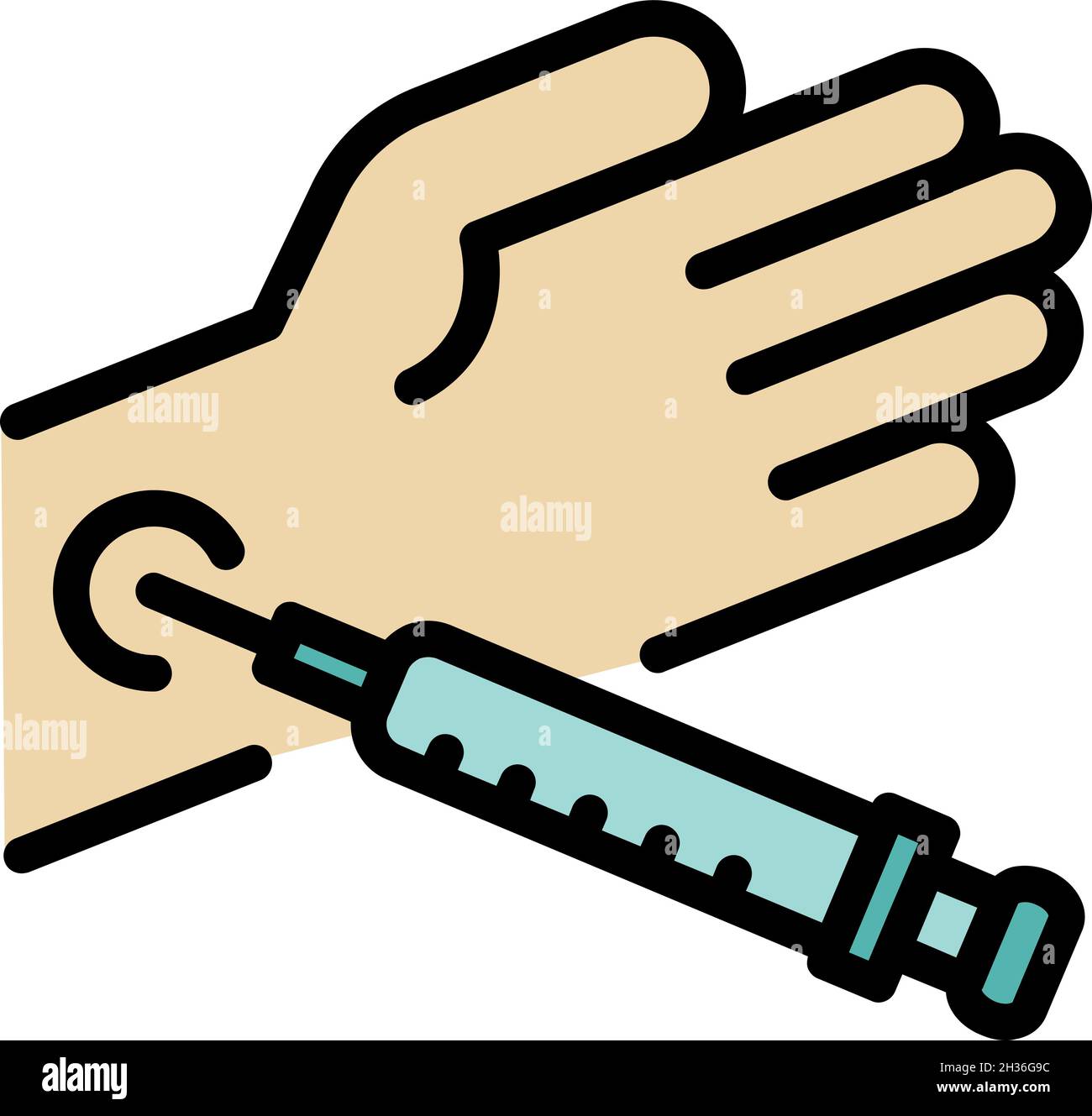 Injection in hand icon. Outline injection in hand vector icon color ...