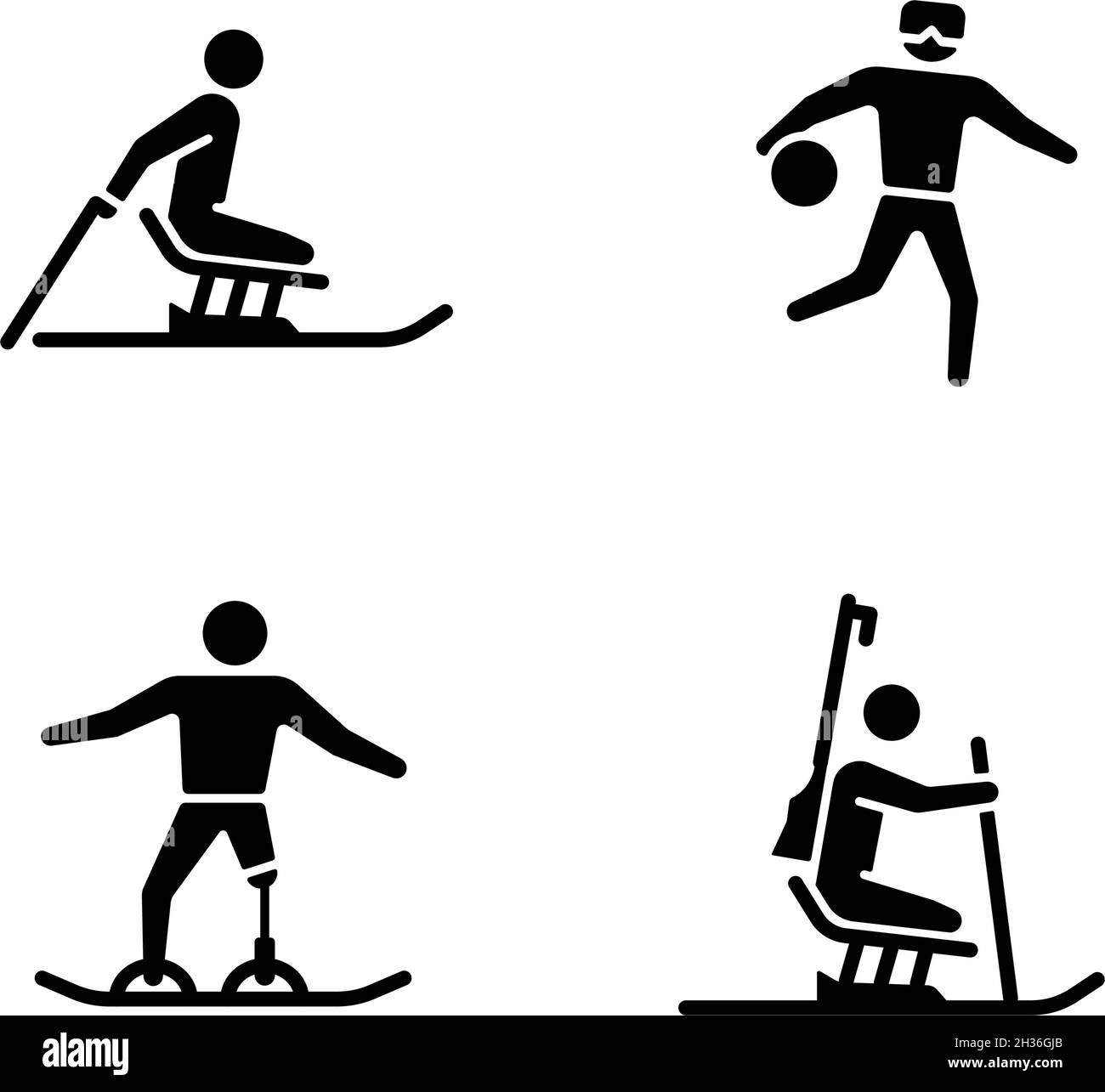 Winter season athletics black glyph icons set on white space Stock ...
