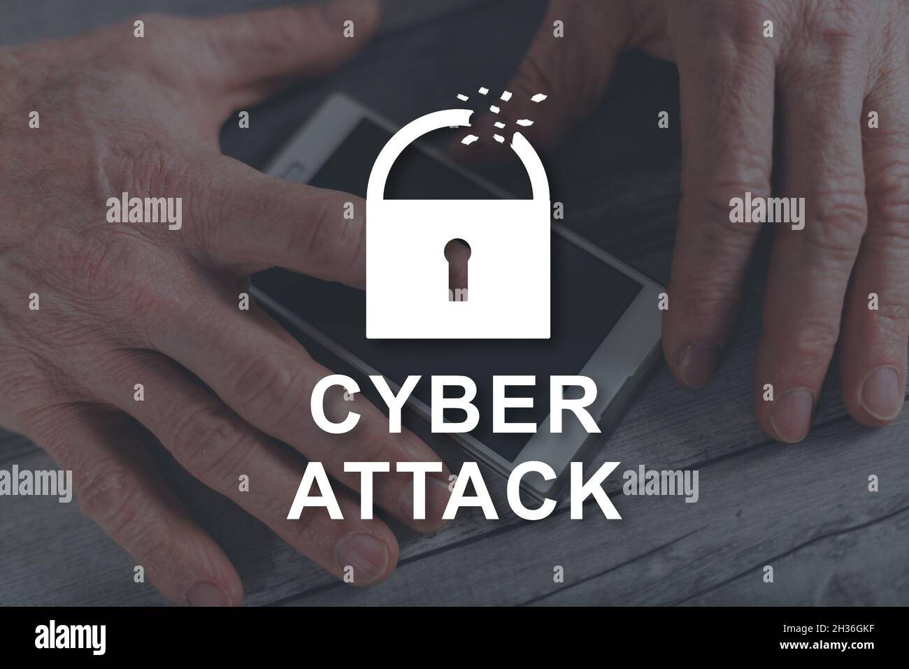 Cyber attack concept illustrated by a picture on background Stock Photo ...