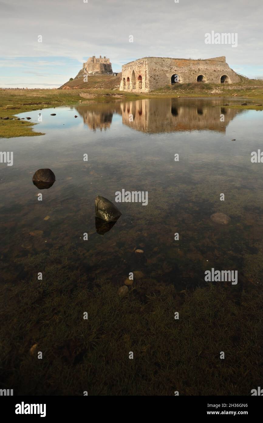 Castle Point Lime Kilns and the 16th century Lindisfarne Castle, Holy ...