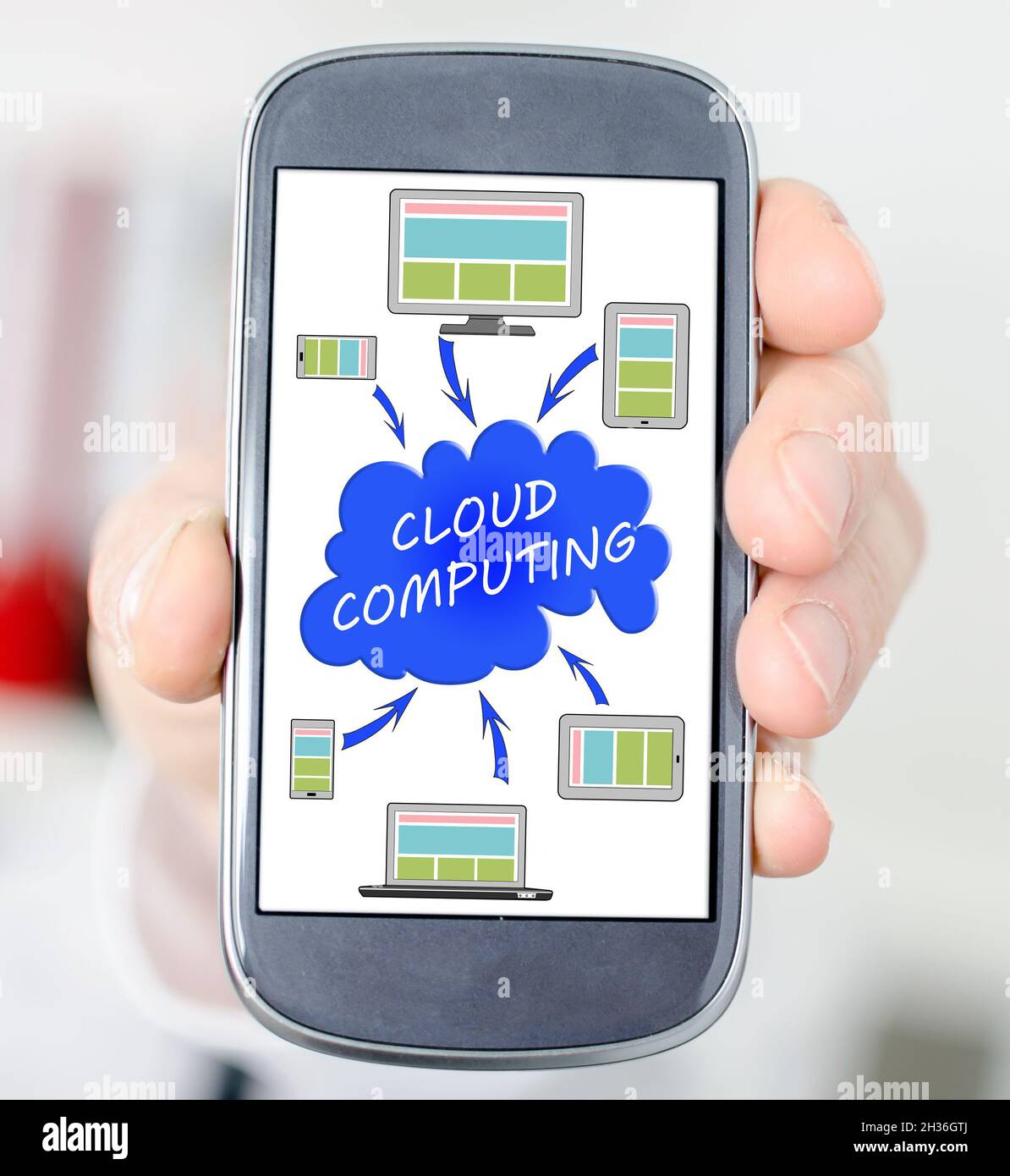 Hand holding a smartphone with cloud computing concept Stock Photo - Alamy
