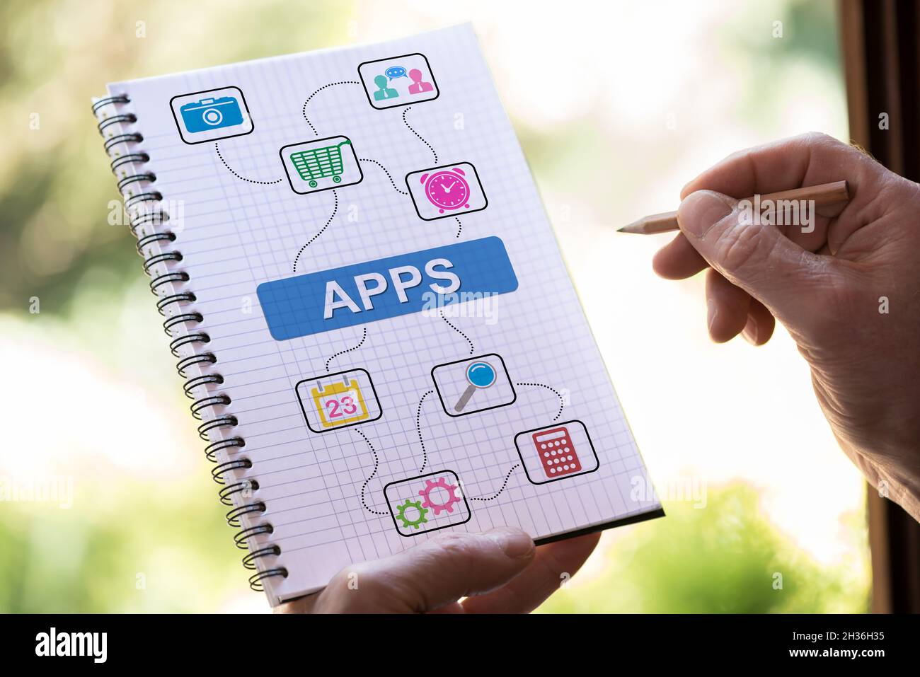 Hand drawing apps concept on a notepad Stock Photo - Alamy