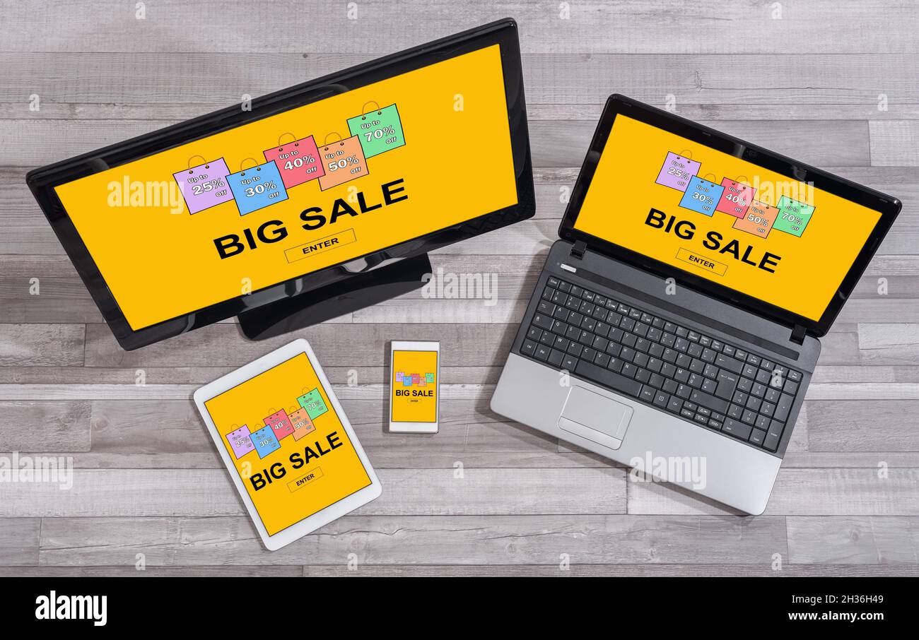 Big sale concept shown on different information technology devices ...