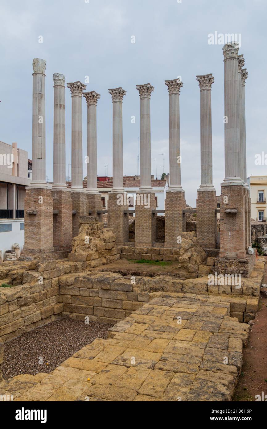 Remaining columns of the Roman temple of Cordoba, Spain Stock Photo - Alamy