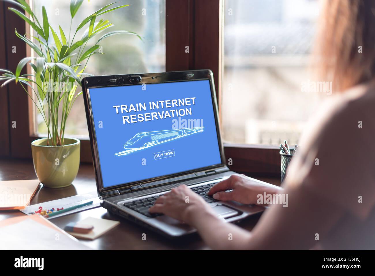 Laptop screen displaying a train internet reservation concept Stock ...