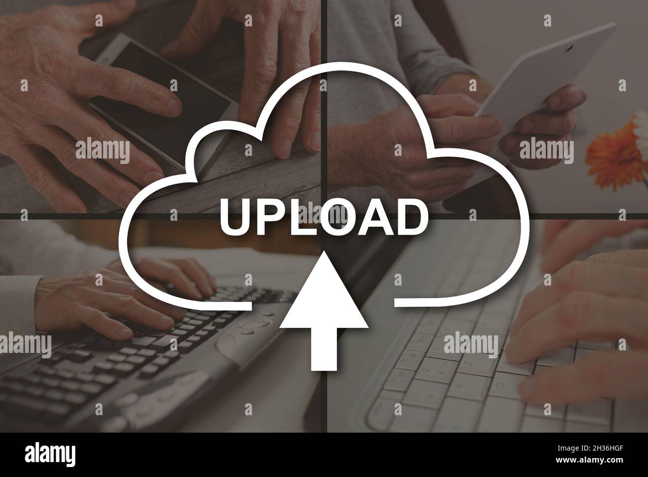 Data upload concept illustrated by pictures on background Stock Photo ...