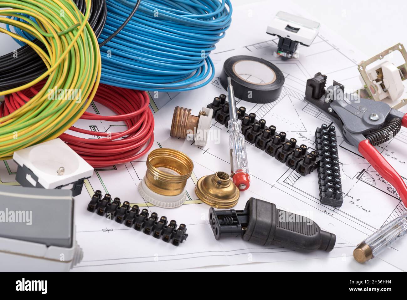 Electric equipment on a plan Stock Photo - Alamy