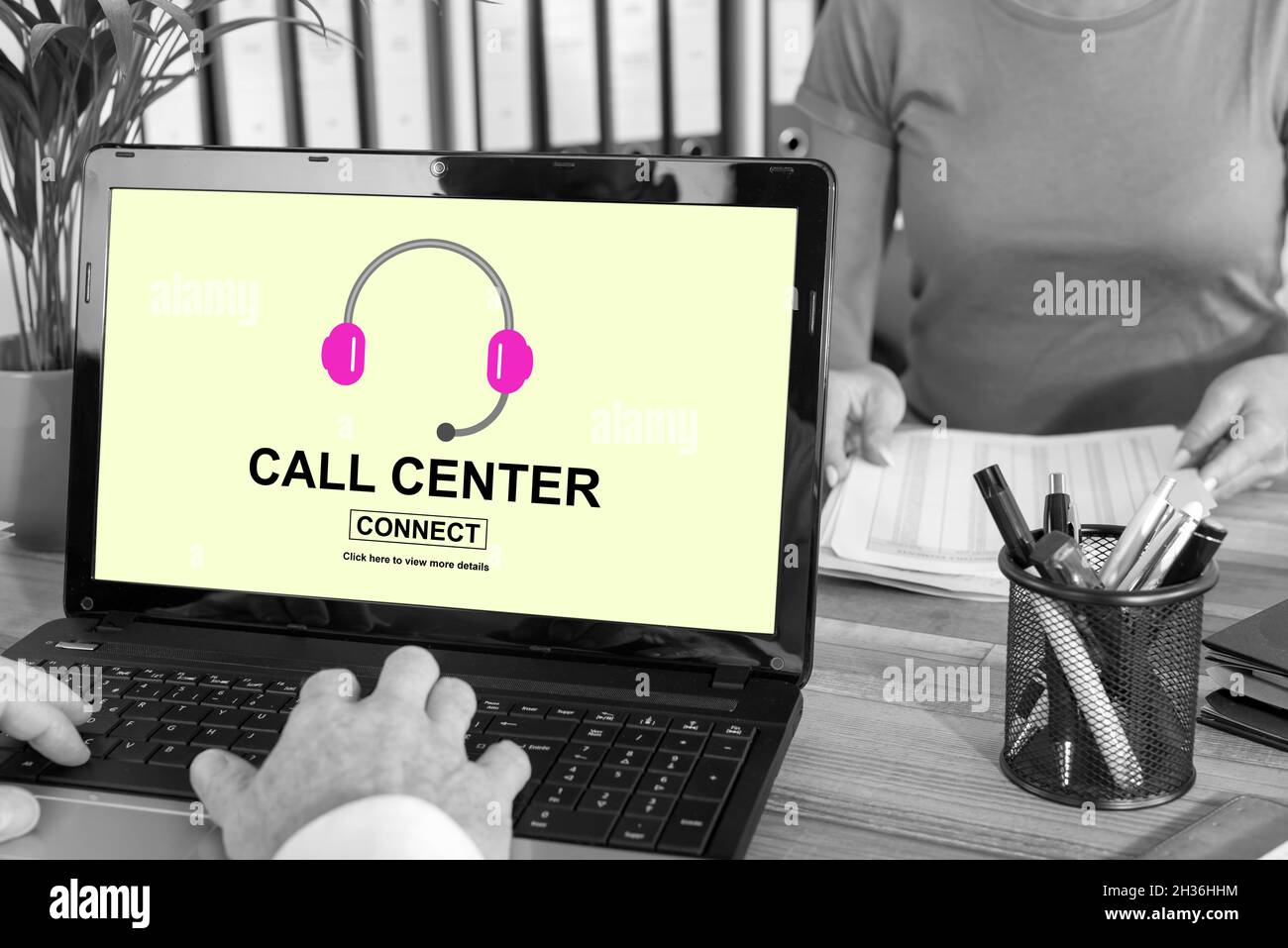 Laptop screen with call center concept Stock Photo - Alamy