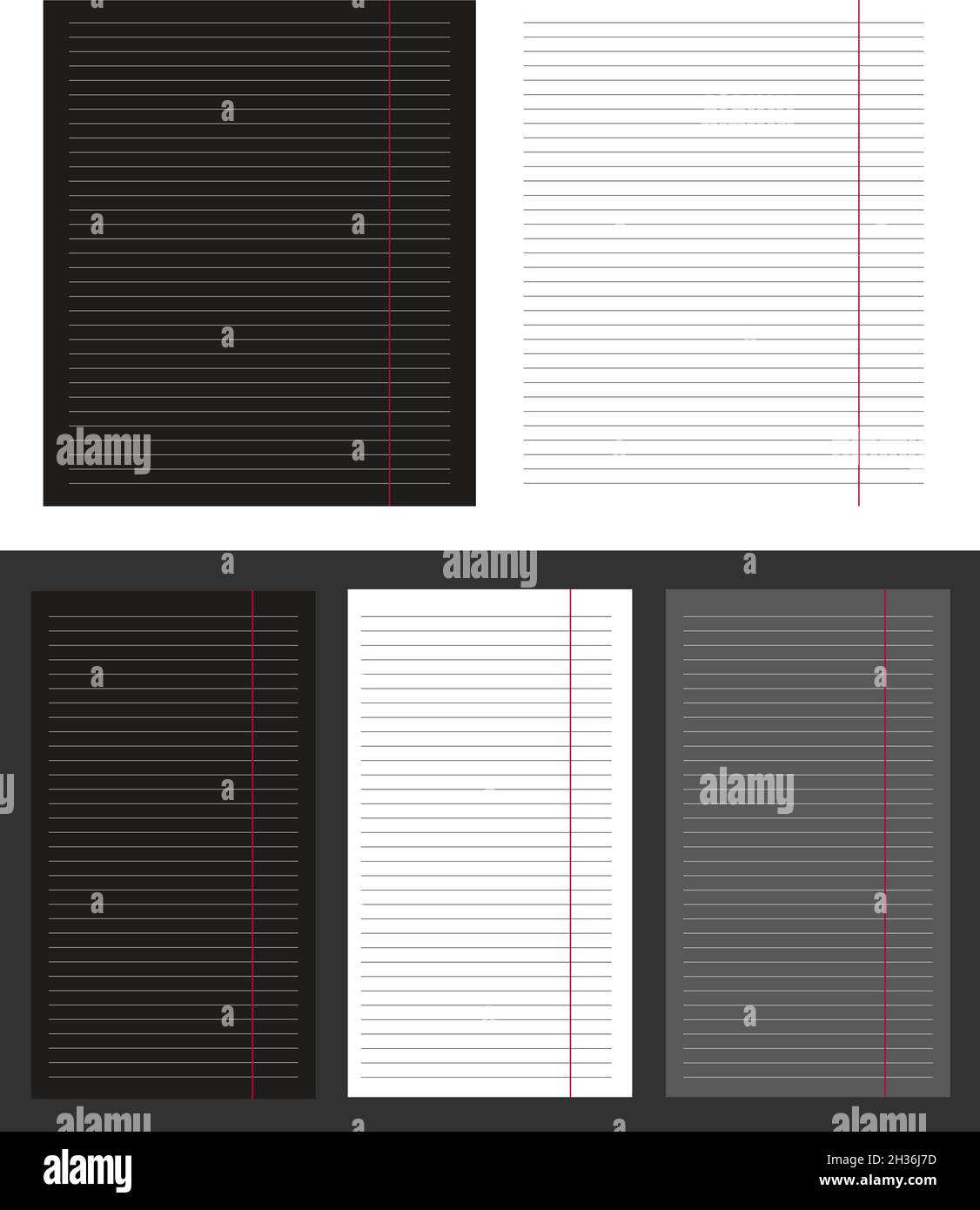 Abstract horizontal small lined pattern notes with vertical divided red ...