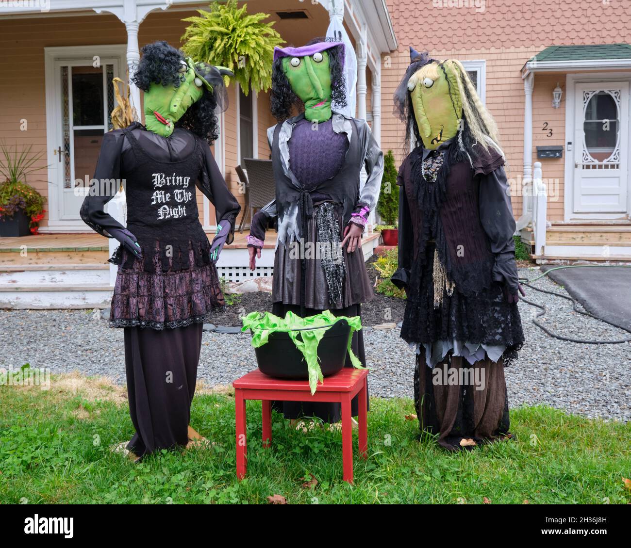 Three witches Scarecrows part of the annual Festival in Mahone Bay ...