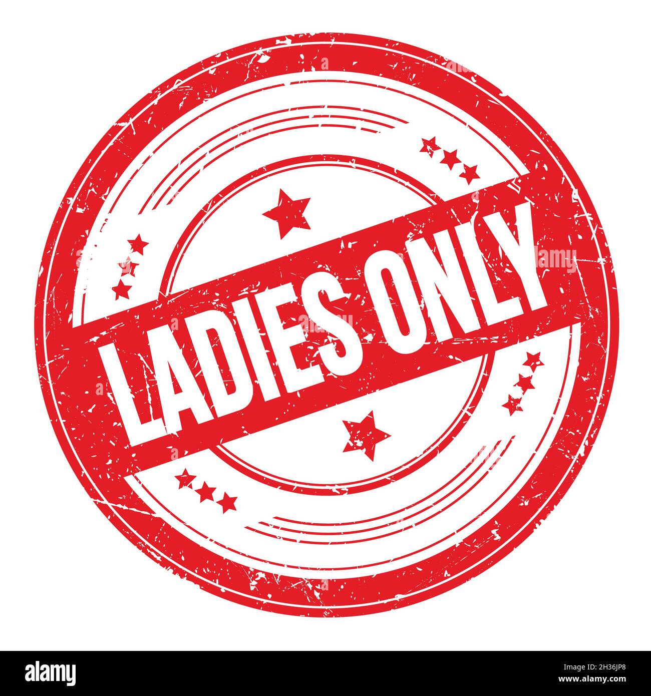 LADIES ONLY text on red round grungy texture stamp Stock Photo - Alamy