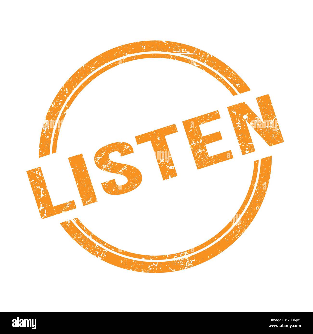 LISTEN text written on orange grungy vintage round stamp Stock Photo ...