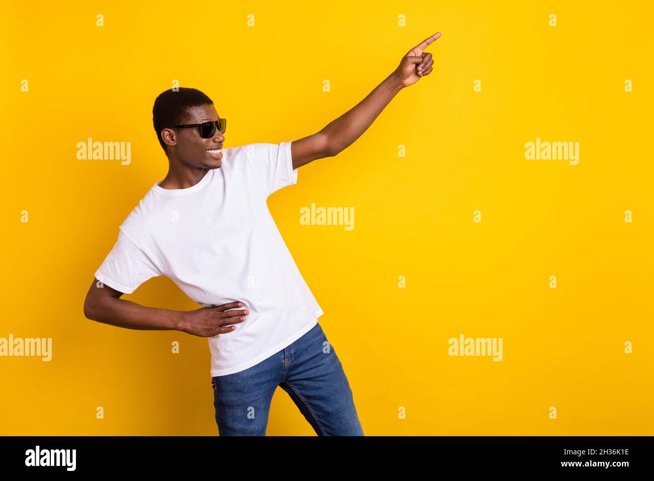 Portrait of attractive cool cheerful guy dancing enjoying rest good ...