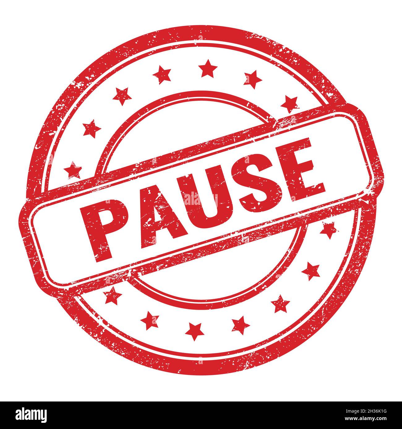PAUSE text on red grungy vintage round rubber stamp Stock Photo - Alamy