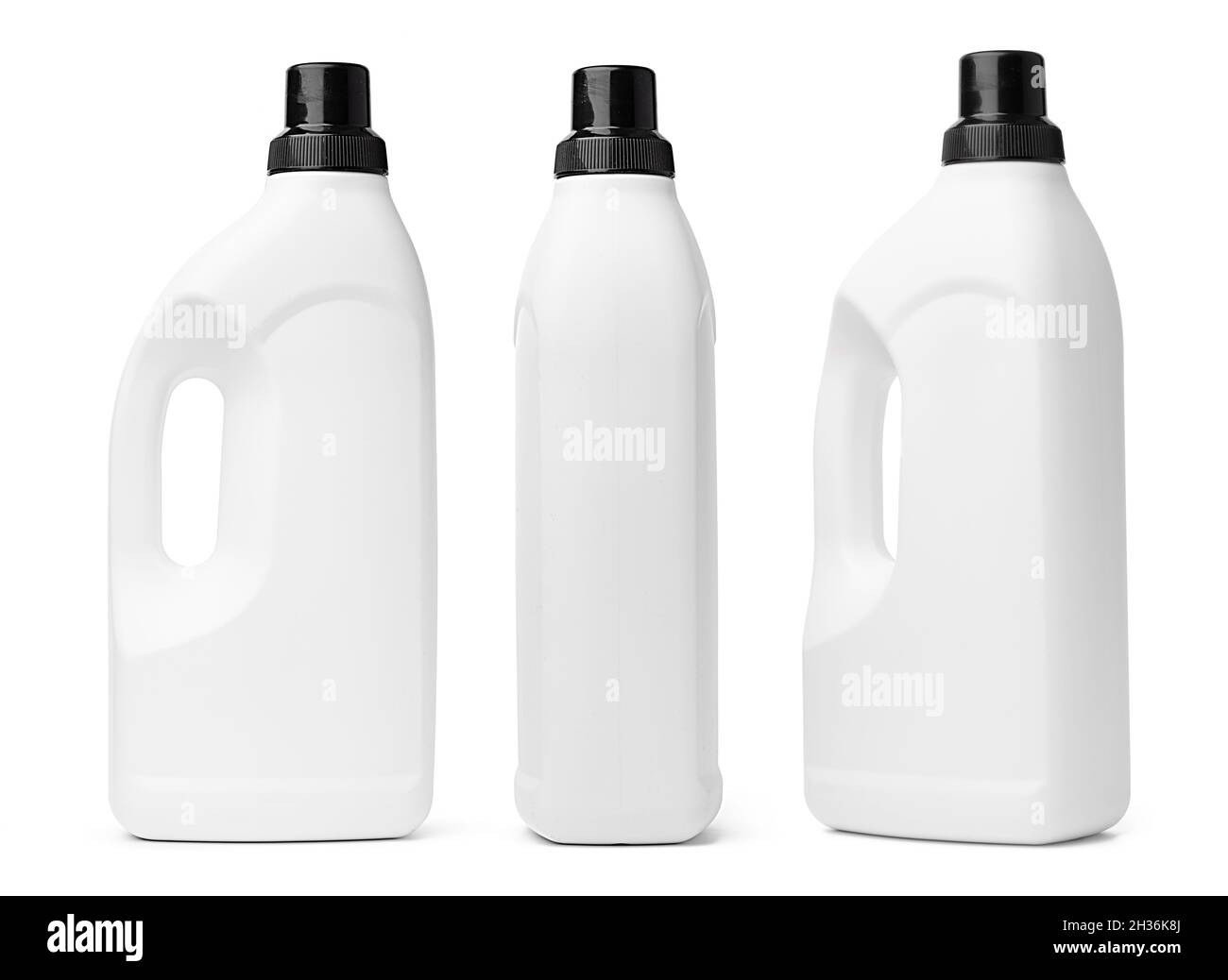 White plastic bottle of washing liquid isolated on white background ...