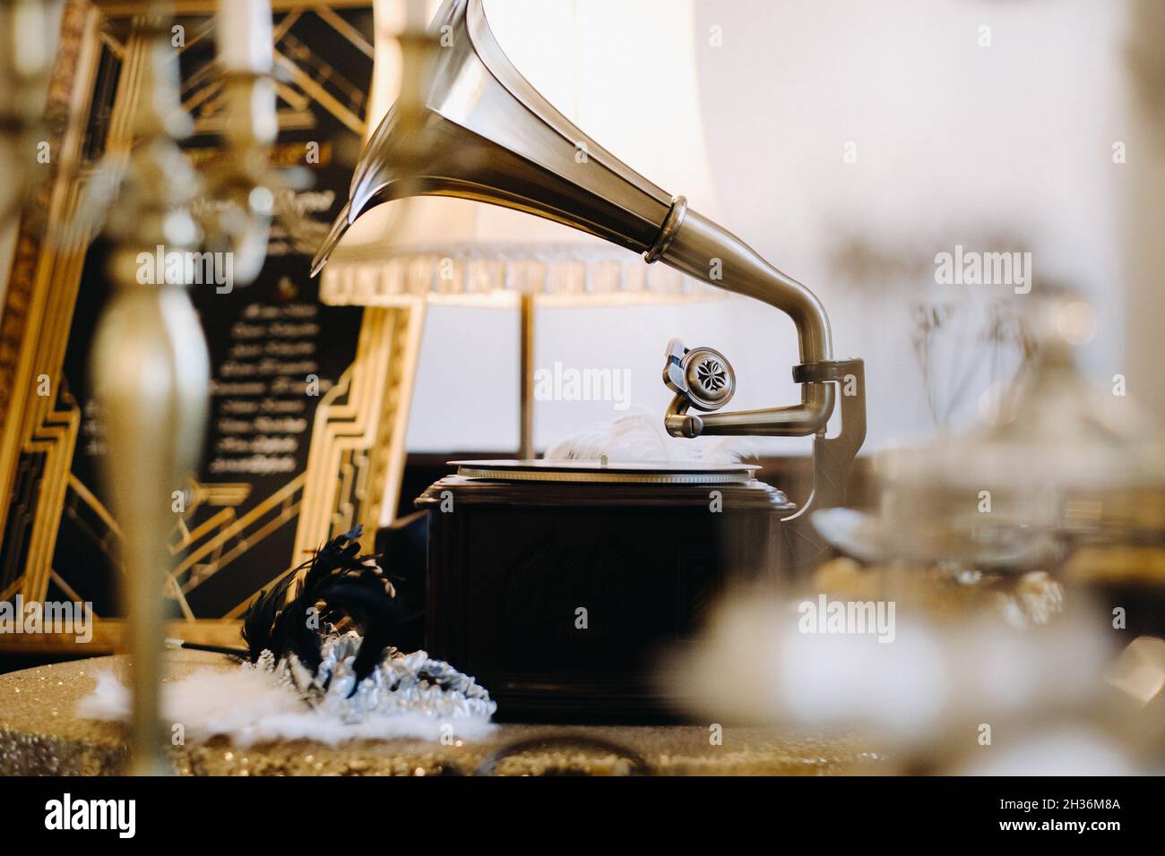 An old retro gramophone is playing a record Stock Photo - Alamy
