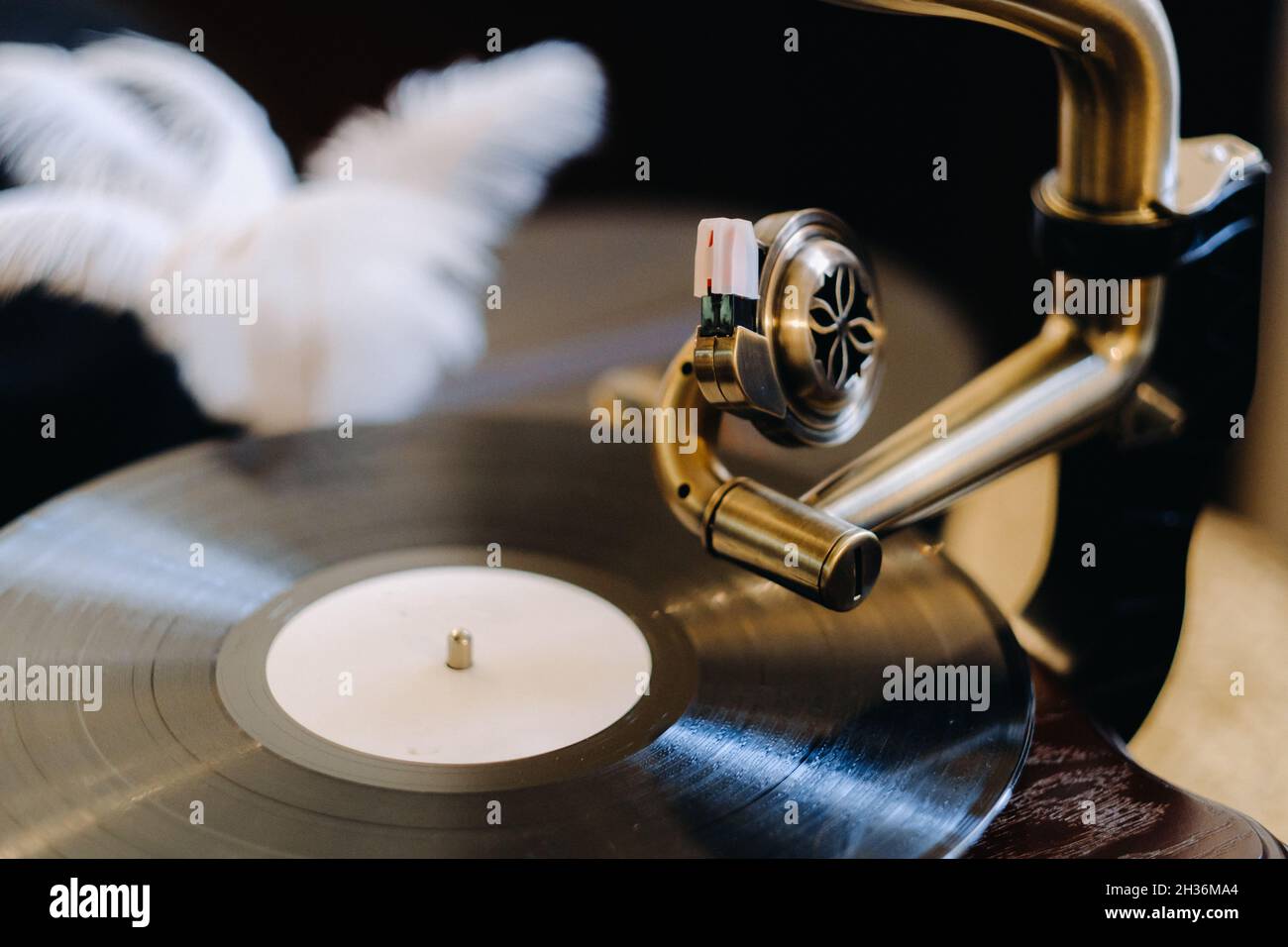 An old retro gramophone is playing a record Stock Photo - Alamy