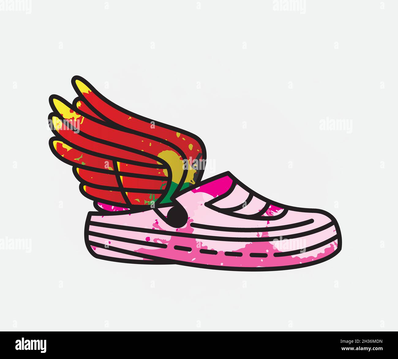 Black outline and multicolored winged shoes creative vector ...