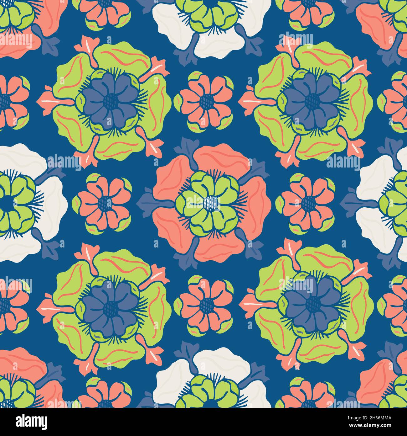 Medieval rose vector pattern seamless background. Azulejo tile style ...