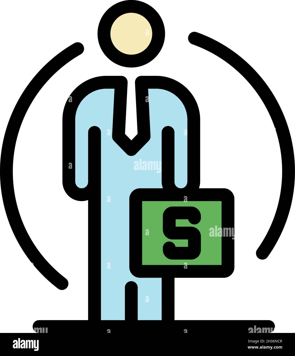 Man with a suitcase of money icon. Outline man with a suitcase of money ...