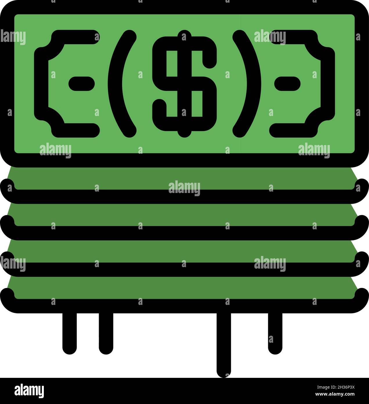 Stack of dollars icon. Outline stack of dollars vector icon color flat ...