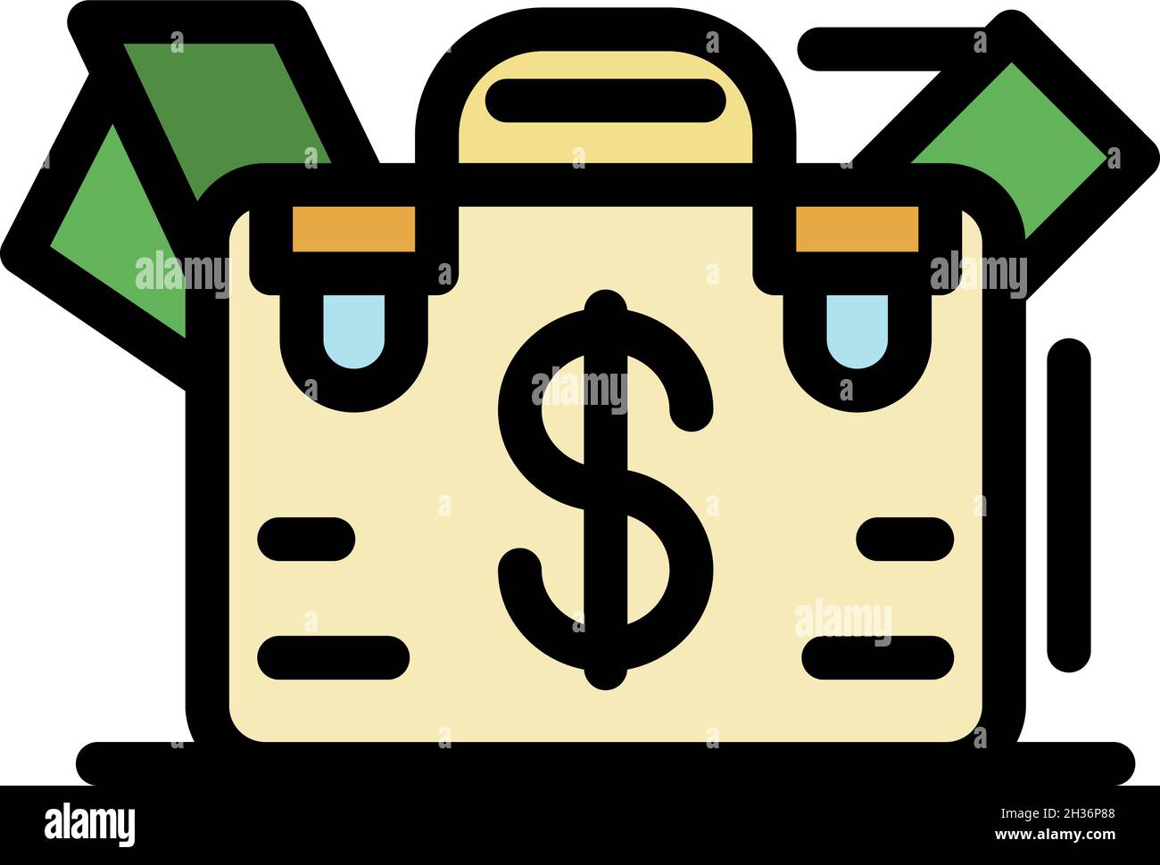 Case with money icon. Outline case with money vector icon color flat ...