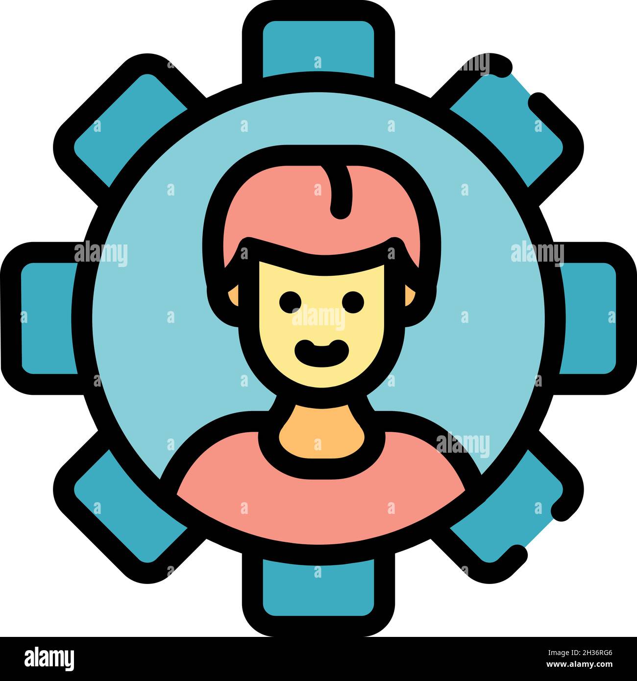 Person in gear wheel icon. Outline person in gear wheel vector icon ...