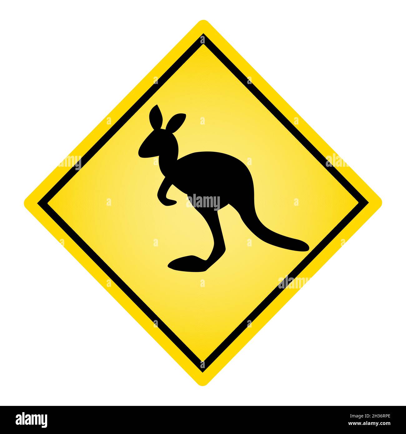 Kangaroo sign isolated on white background. Yellow road sign with ...