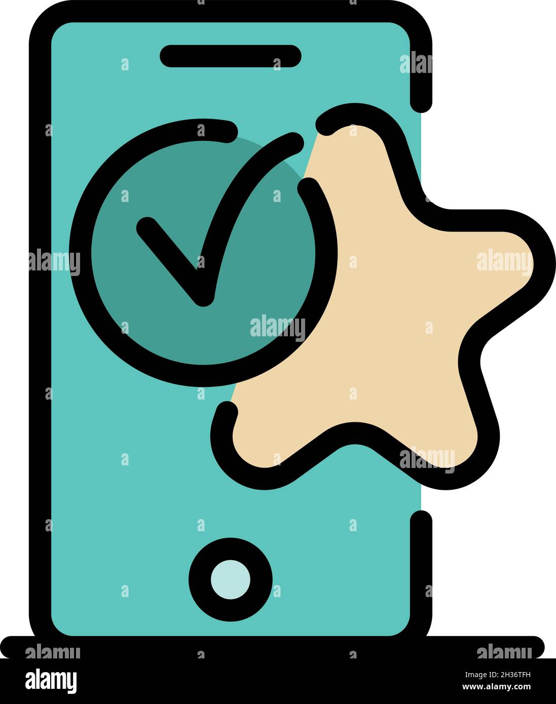 Tick mark and star icon. Outline tick mark and star vector icon color ...