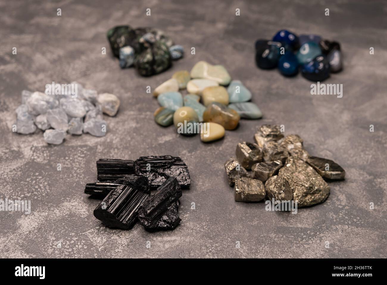 Semi precious gem stones collection. Different shapes sea rock pebbles ...