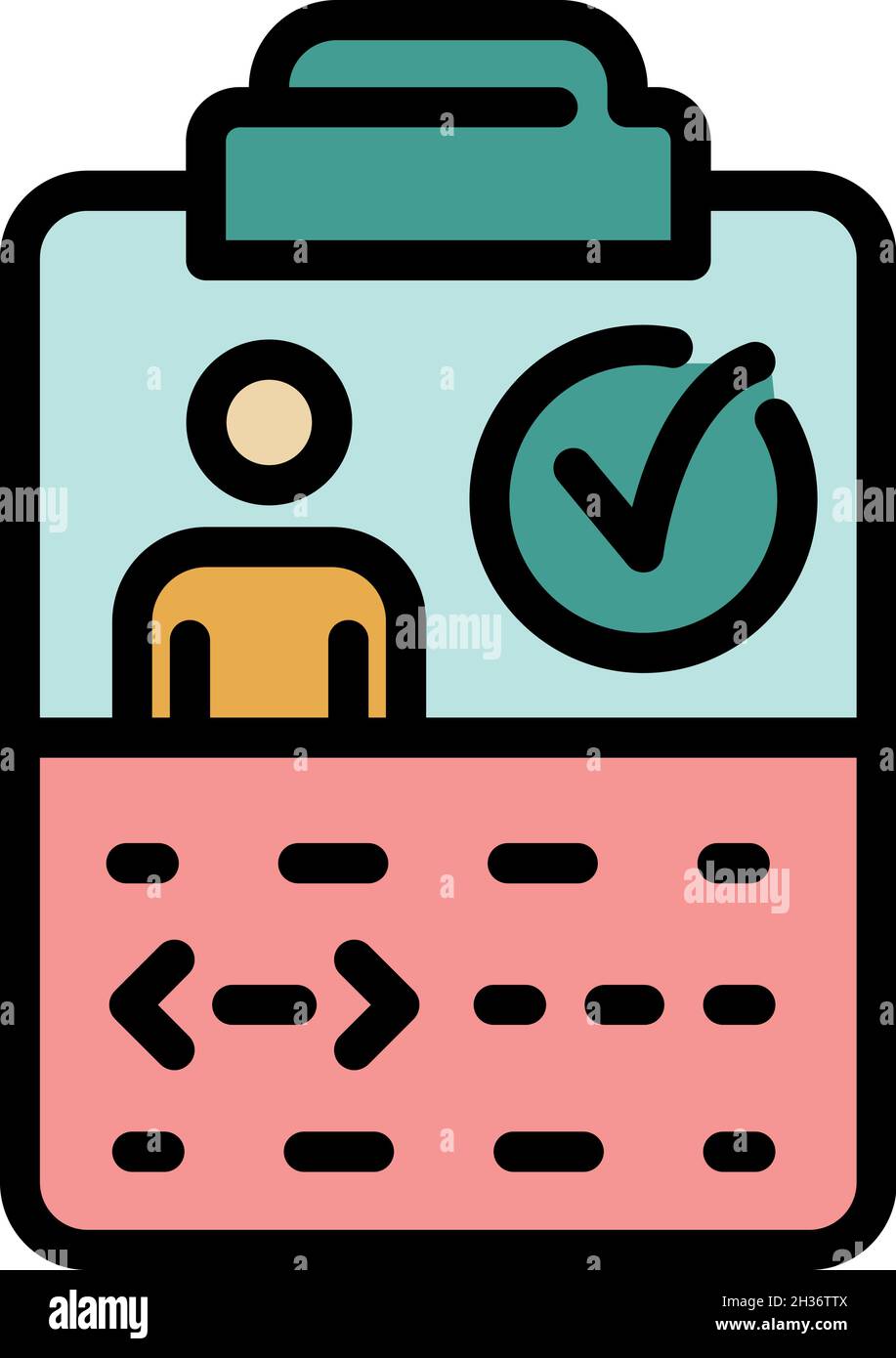 Clipboard with coding man icon. Outline clipboard with coding man ...