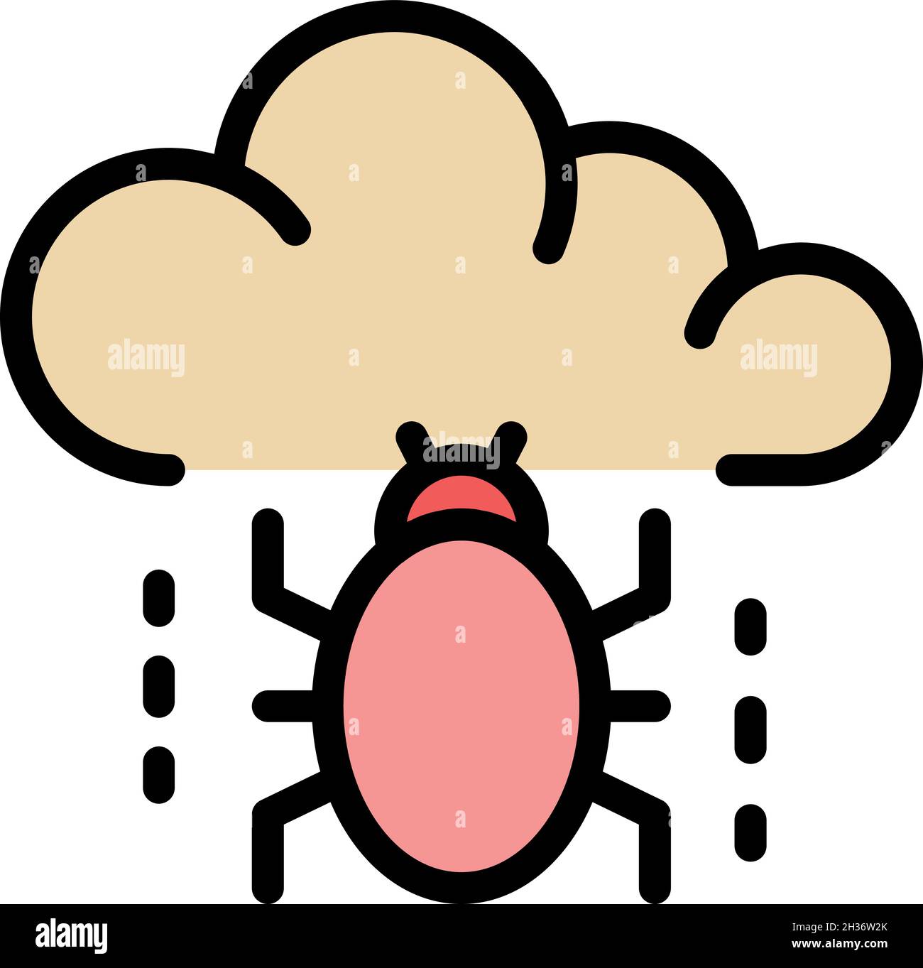 Bug on a cloud icon. Outline bug on a cloud vector icon color flat ...