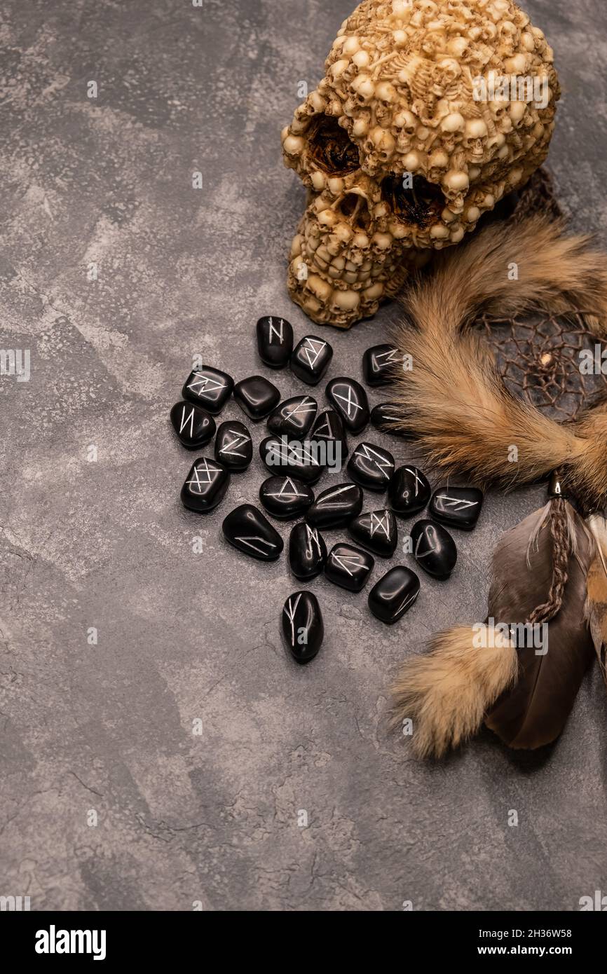 Group of crystalline runes. Divination rite and stone runes reading ...