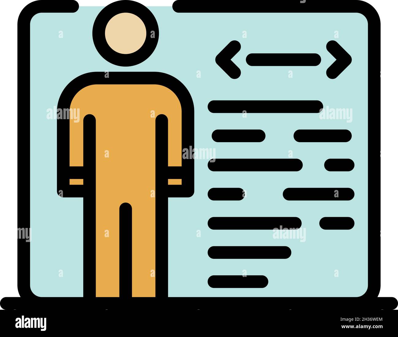 Man and window with code icon. Outline man and window with code vector ...