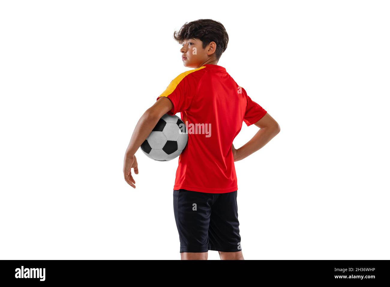 Cropped back view portrait of young boy, teenager, professional ...