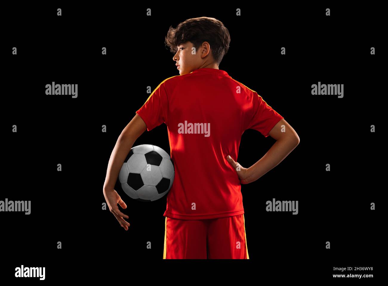 Cropped back view portrait of young boy, teenager, professional ...